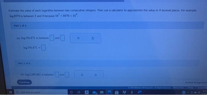 Solved Estimate the value of each logarithm between two | Chegg.com