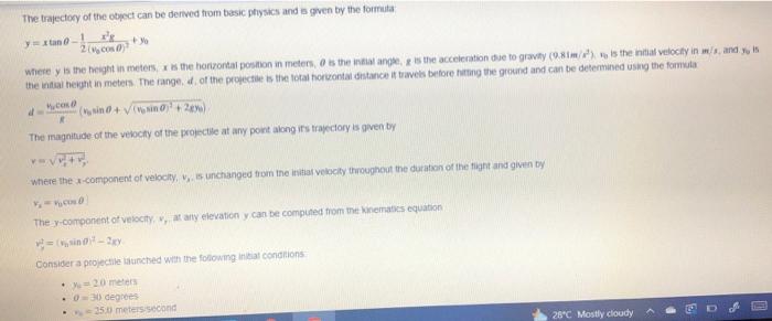 Solved Projectile Kinematics File (matrix creation from | Chegg.com