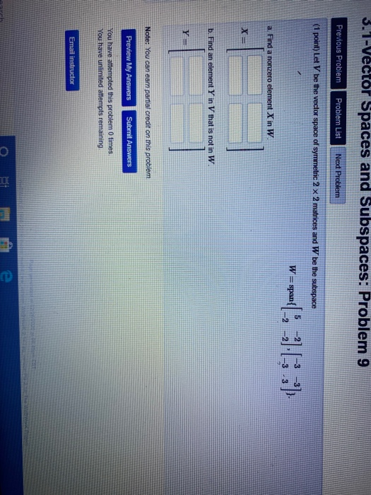 Solved 3 1 Vector Spaces And Subspaces Problem 9 Previous