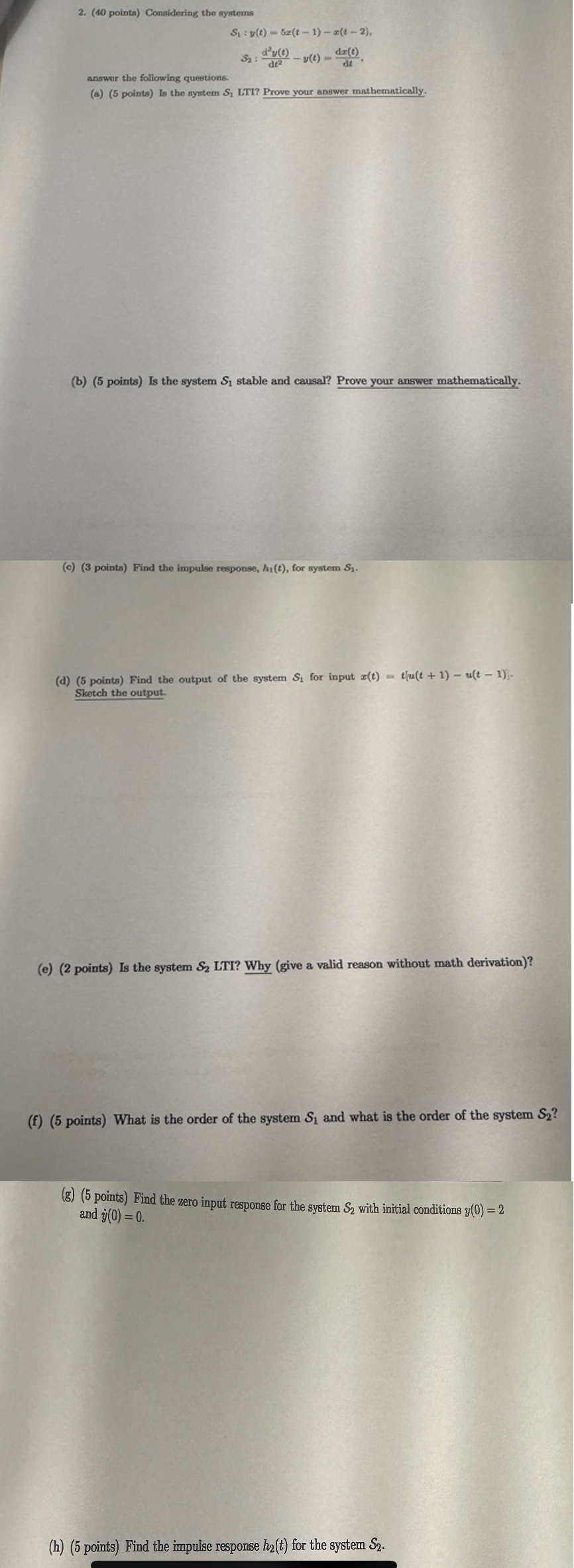 Solved (c) (3 ﻿points) ﻿Find the impulse response, h1(t), | Chegg.com