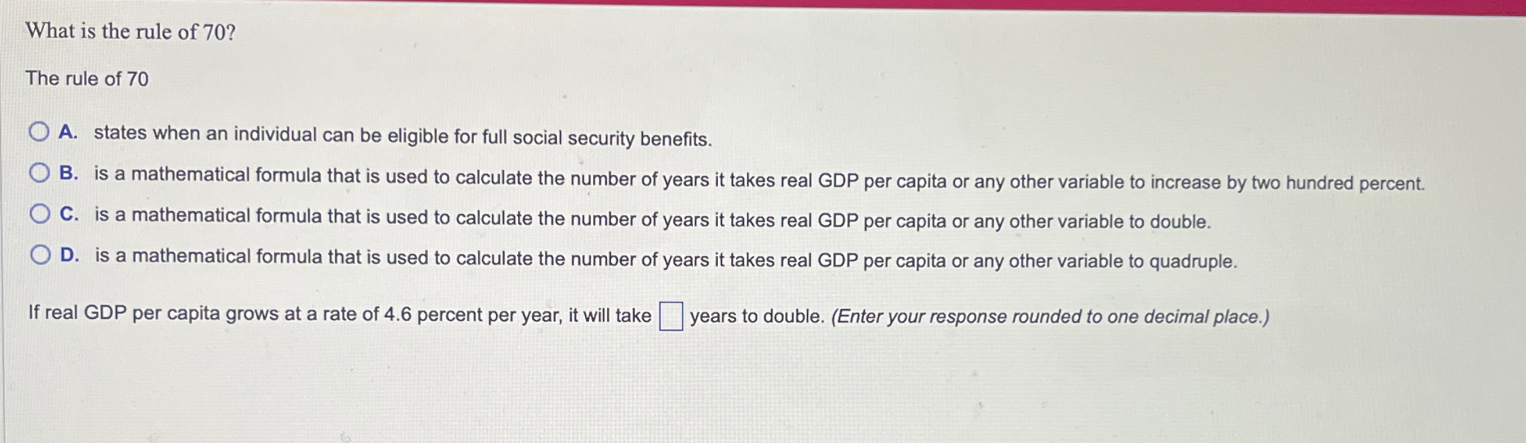 Solved What is the rule of 70 ?The rule of 70A. ﻿states when | Chegg.com