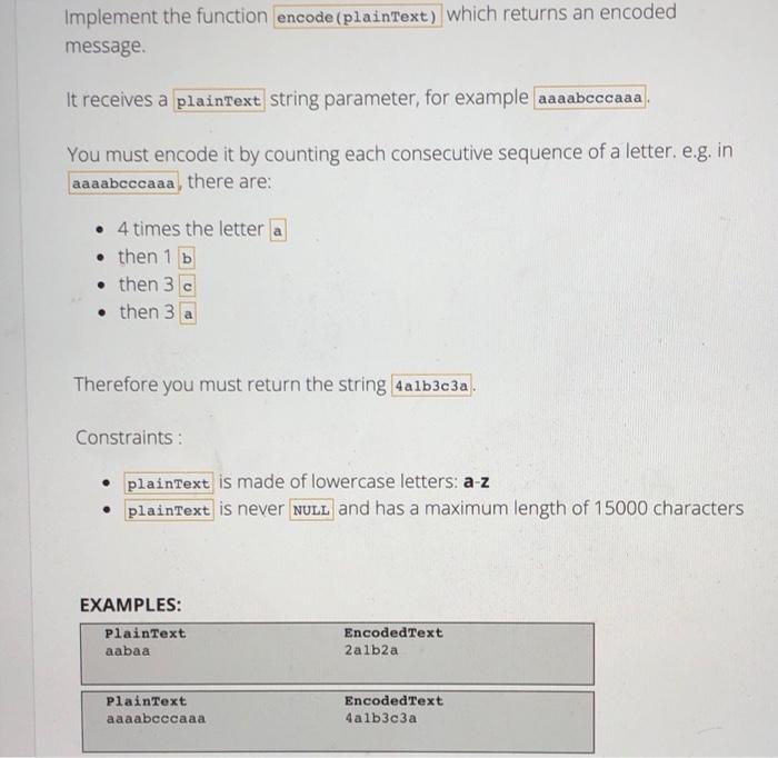 Solved Implement The Function Encode Plaintext Which 3314