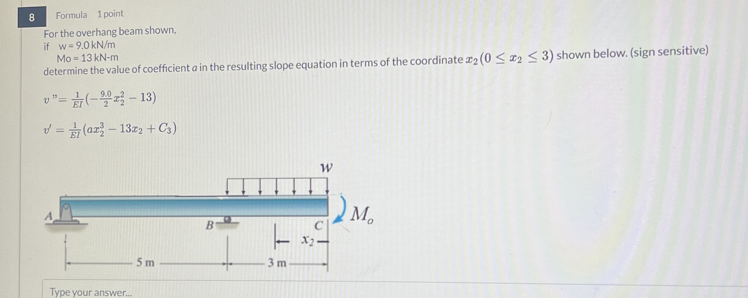 Solved 8Formula1 ﻿pointFor the overhang beam shown,if | Chegg.com