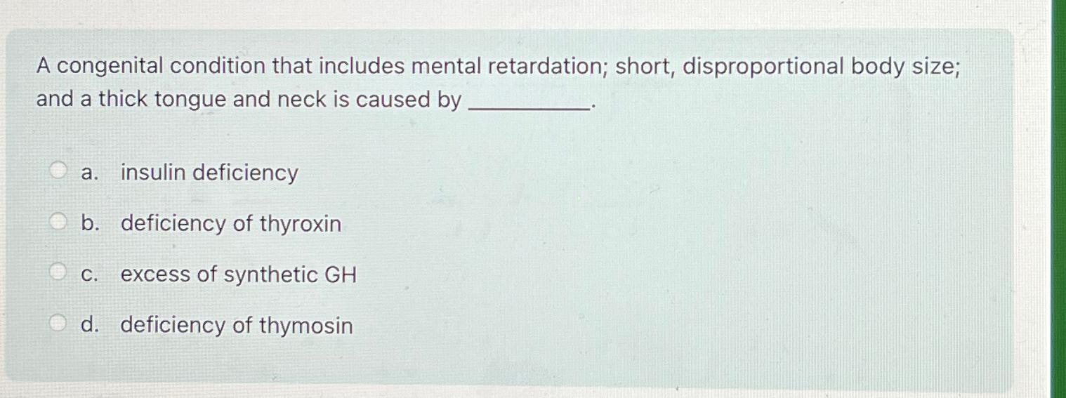 Solved A congenital condition that includes mental | Chegg.com
