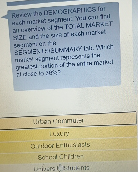 Solved Review the DEMOGRAPHICS for each market segment. You | Chegg.com