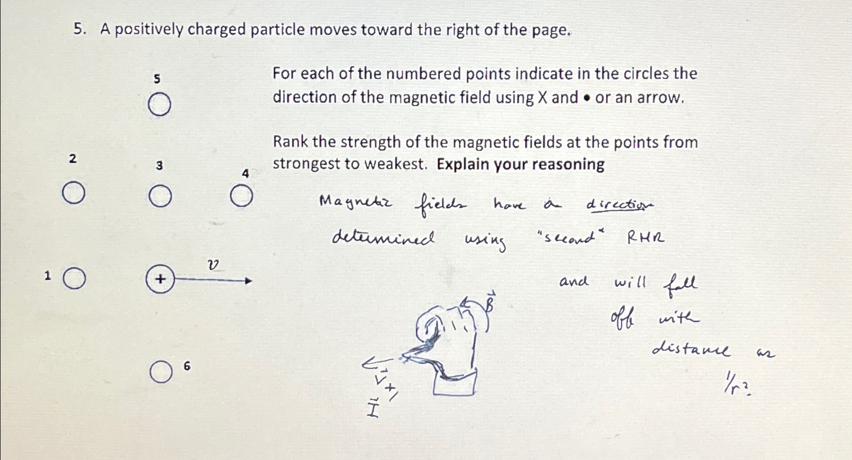 Solved A positively charged particle moves toward the right | Chegg.com