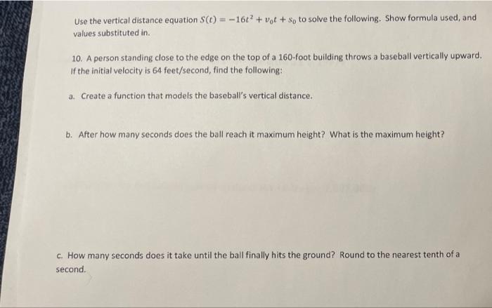 Solved Use the vertical distance equation (t) = -161? + Not | Chegg.com