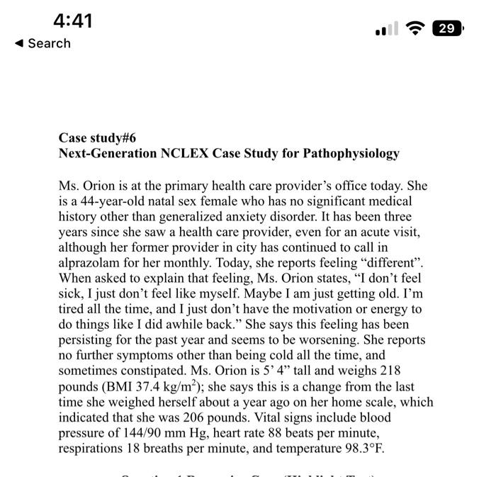 Solved Ms. Orion is at the primary health care provider's | Chegg.com