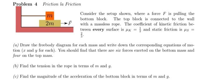 Solved Problem 4 Friction la Friction Consider the setup | Chegg.com
