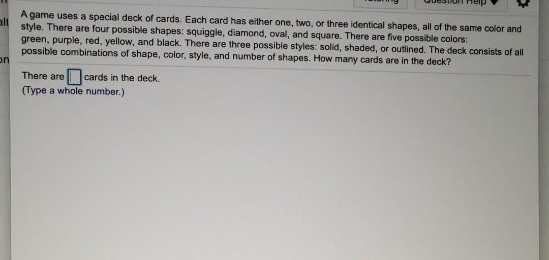 Solved A game uses a special deck of cards. Each card has | Chegg.com