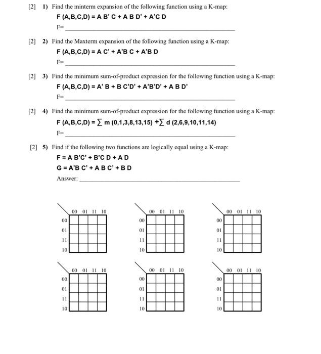 Solved [2] 1) Find the minterm expansion of the following | Chegg.com