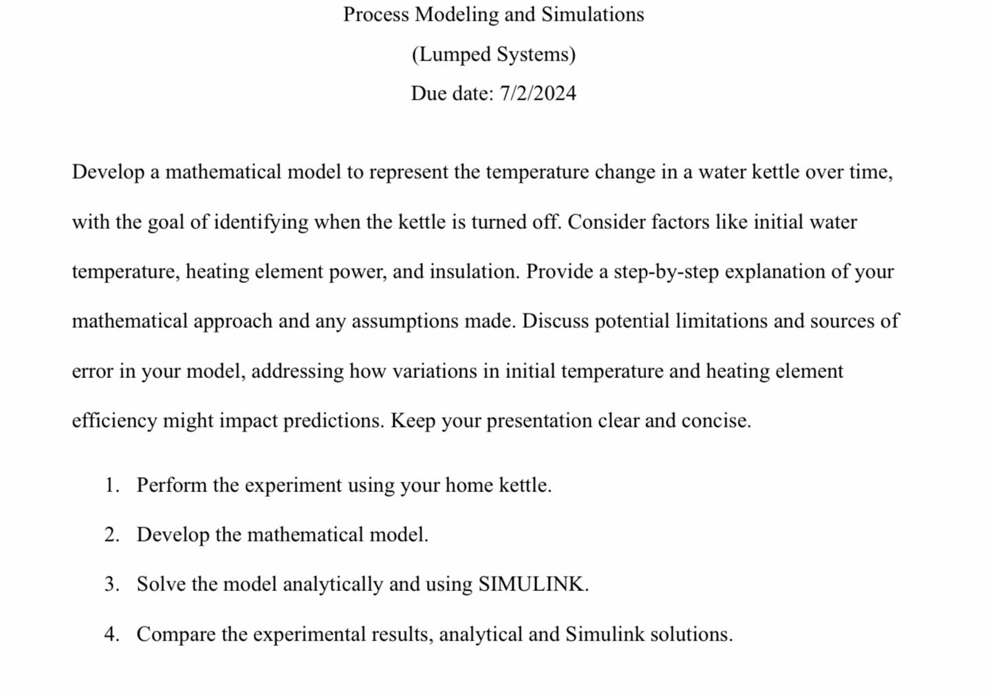 Solved Process Modeling and Simulations(Lumped Systems)Due | Chegg.com