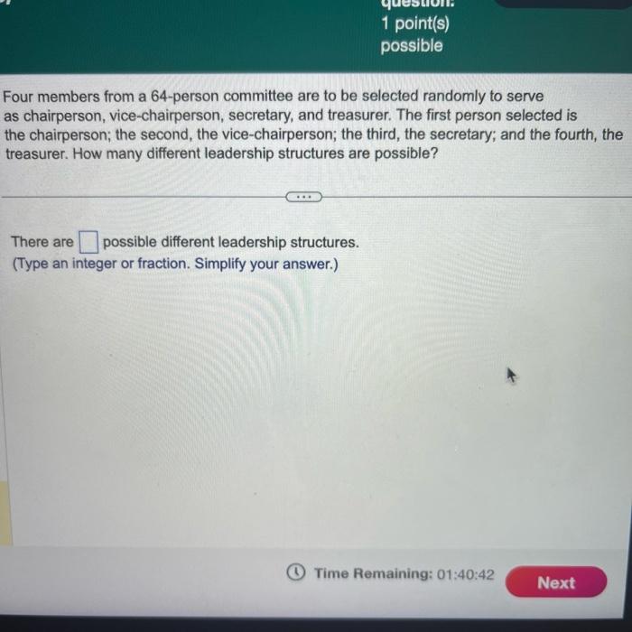 Solved Four members from a 64-person committee are to be | Chegg.com