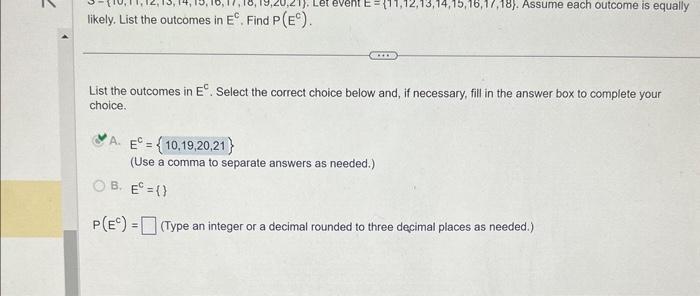 Solved likely. List the outcomes in EC. Find P(EC). List the | Chegg.com