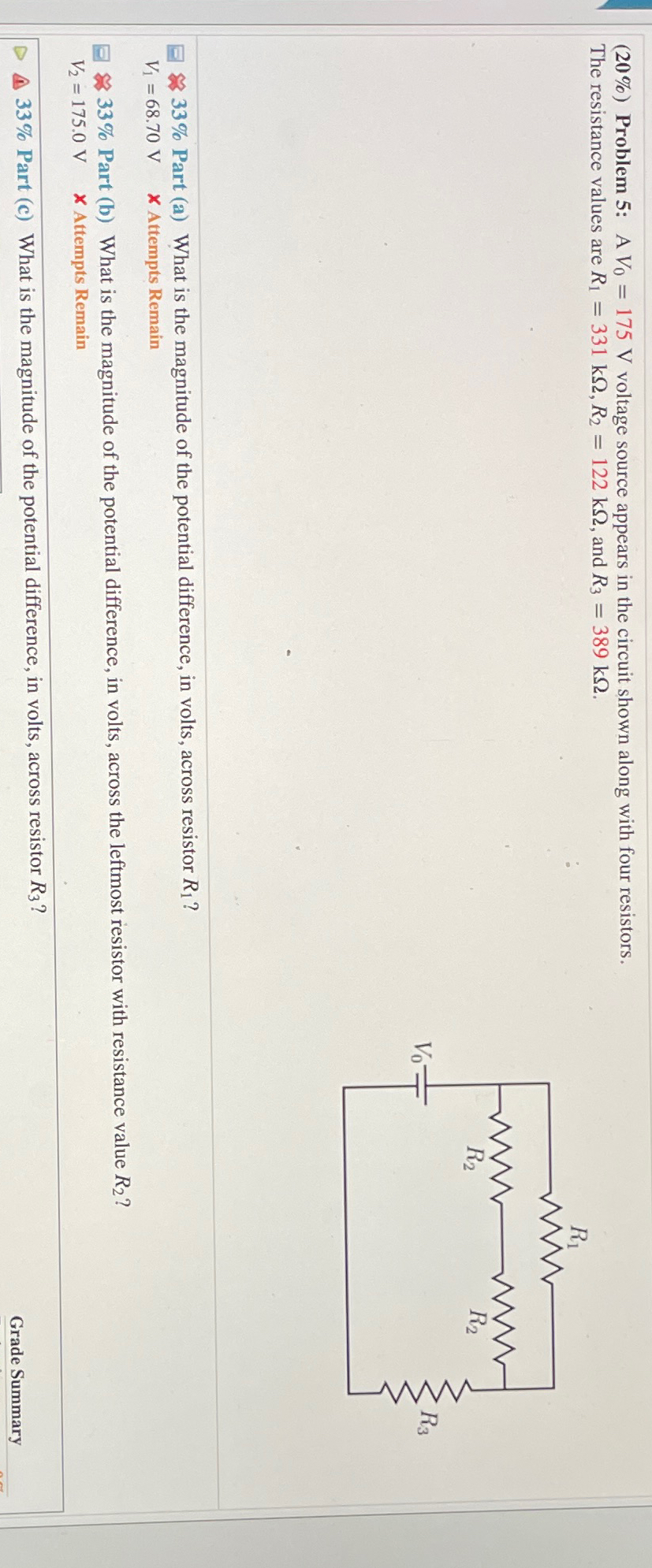 Solved (20%) ﻿Problem 5: A V0=175V ﻿voltage source appears | Chegg.com