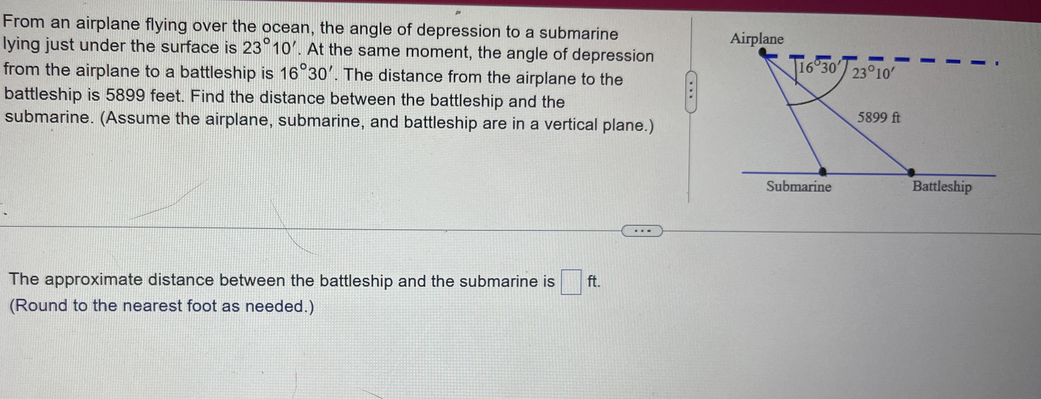 Solved From an airplane flying over the ocean, the angle of | Chegg.com