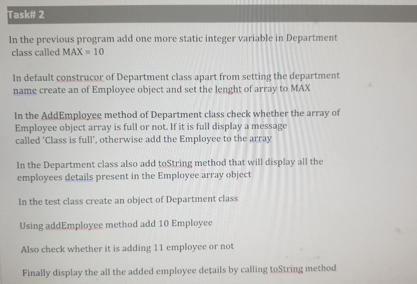 Solved Task# 1 . . . 1. Create a class Employee name, salary | Chegg.com
