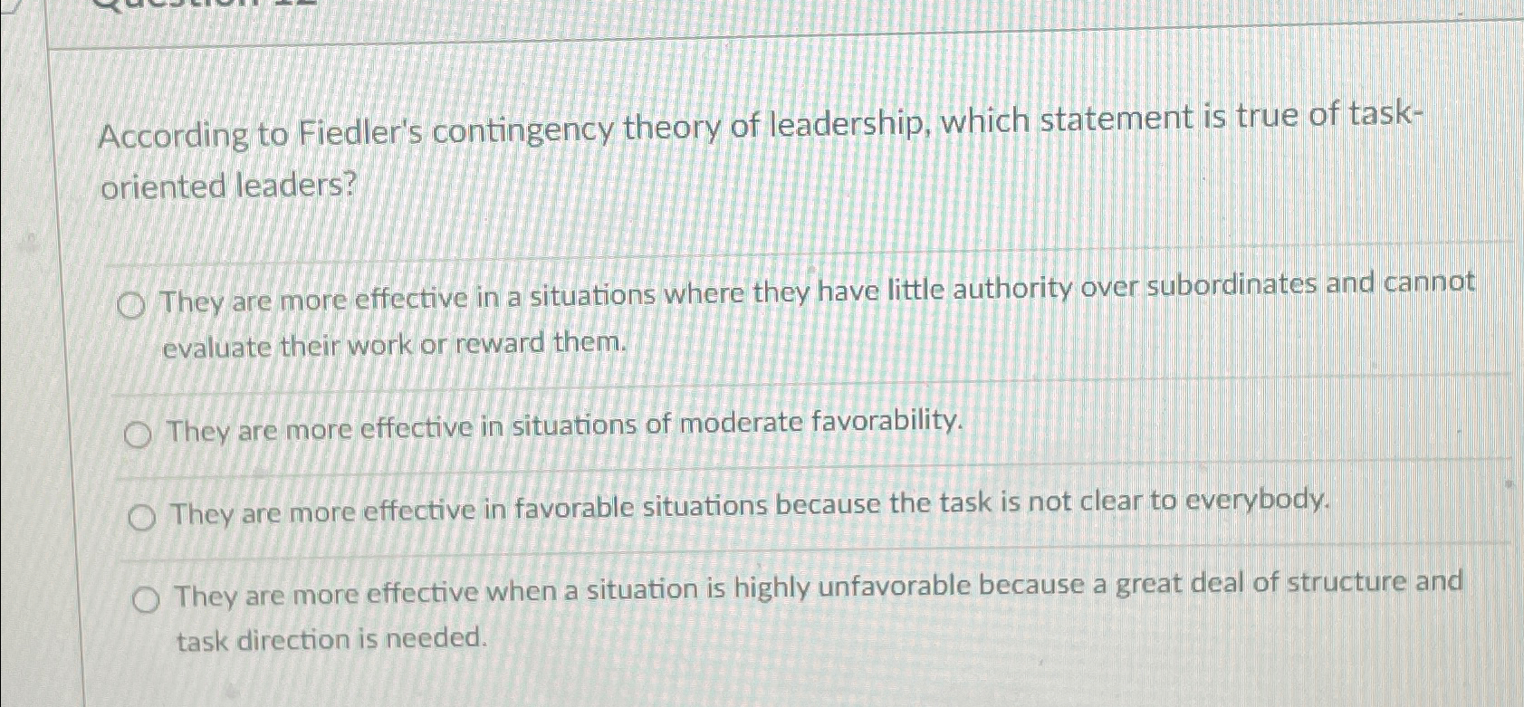 Solved According to Fiedler's contingency theory of | Chegg.com