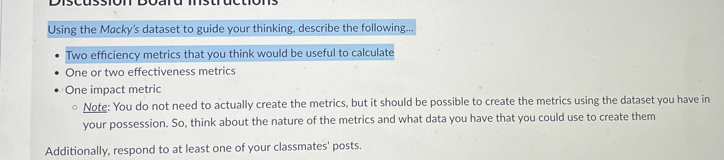 Solved Using the Macky's dataset to guide your thinking, | Chegg.com