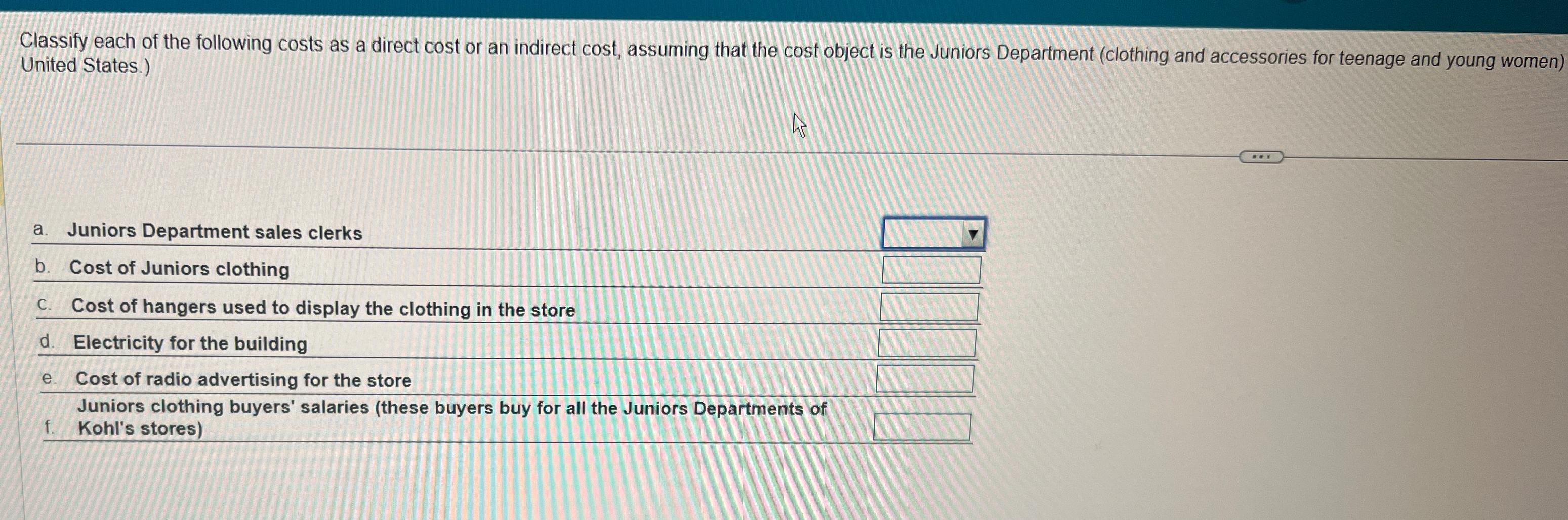 Solved Classify each of the following costs as a direct cost | Chegg.com