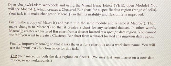 Solved Open vba hwk4.xlsm workbook and using the Visual | Chegg.com
