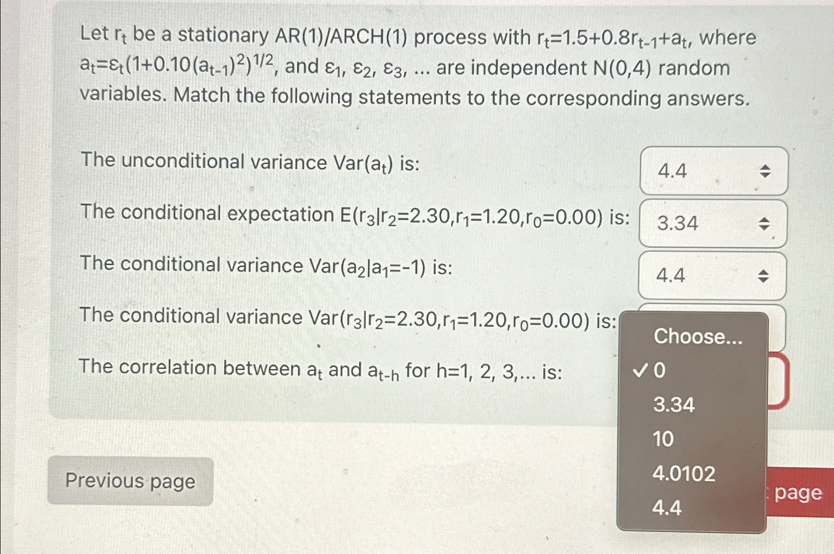 Let rt ﻿be a stationary AR(1)/ARCH(1) ﻿process with | Chegg.com