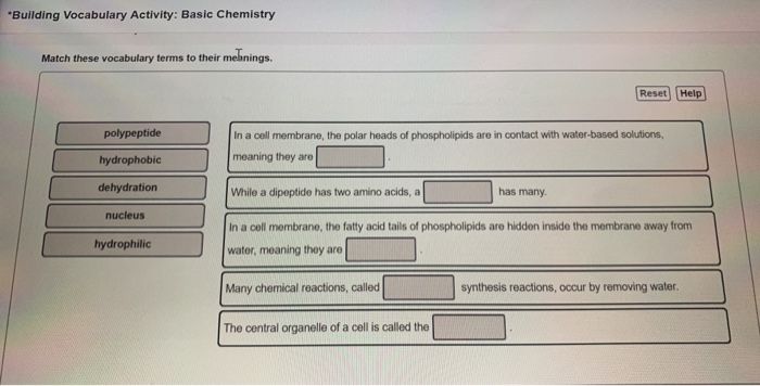 Solved "Building Vocabulary Activity: Basic Chemistry Match | Chegg.com