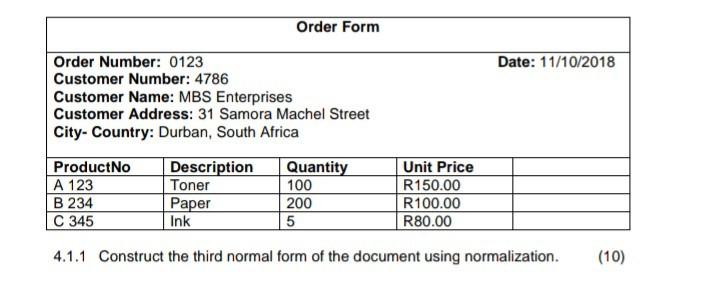 Solved 4.1.1 Construct the third normal form of the document | Chegg.com