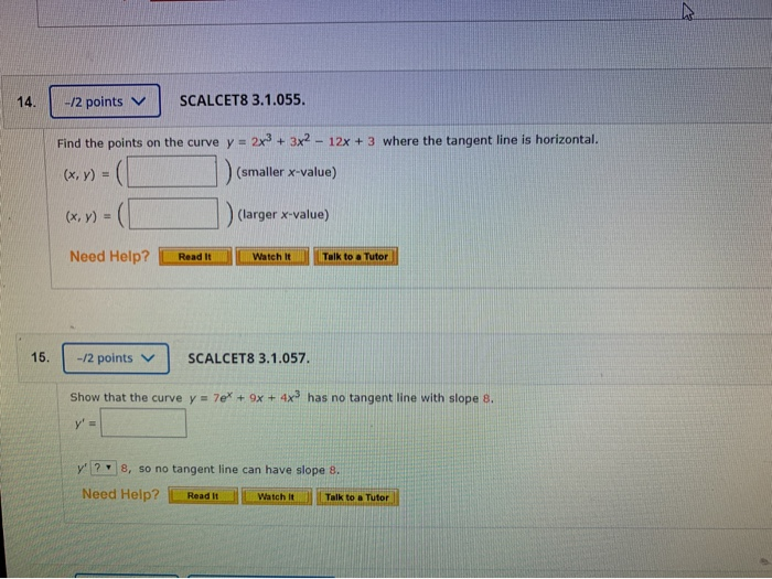 Solved 14. -12 points ~ SCALCET8 3.1.055. Find the points on | Chegg.com Solved 14. -12 points ~ SCALCET8 3.1.055. Find the points on | Chegg.com