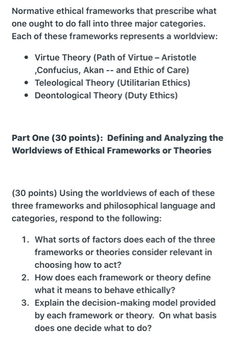 Solved Normative ethical frameworks that prescribe what one | Chegg.com