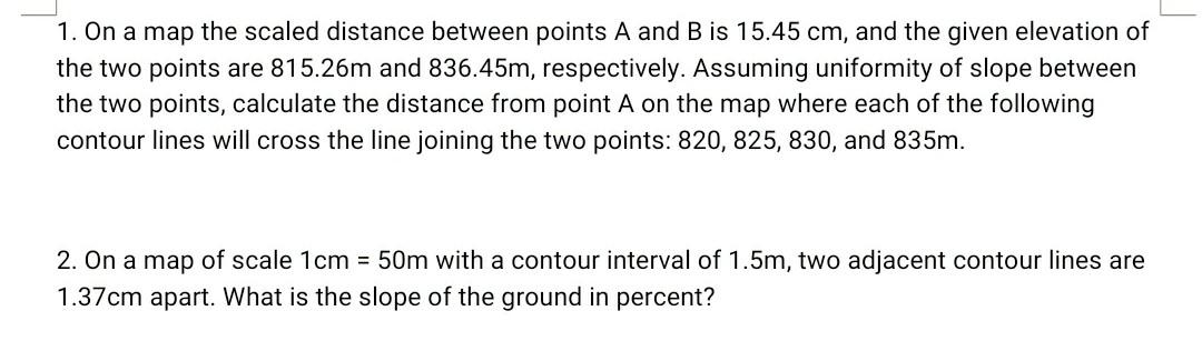 Solved 1. On a map the scaled distance between points A and | Chegg.com