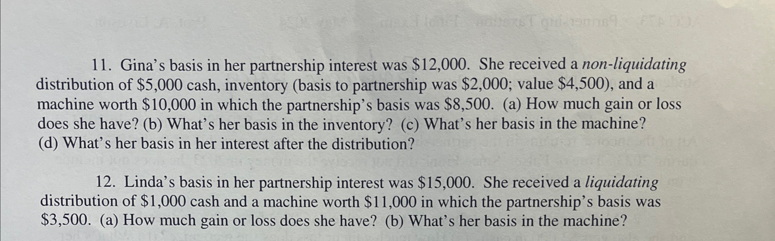 Solved Gina's basis in her partnership interest was $12,000. | Chegg.com