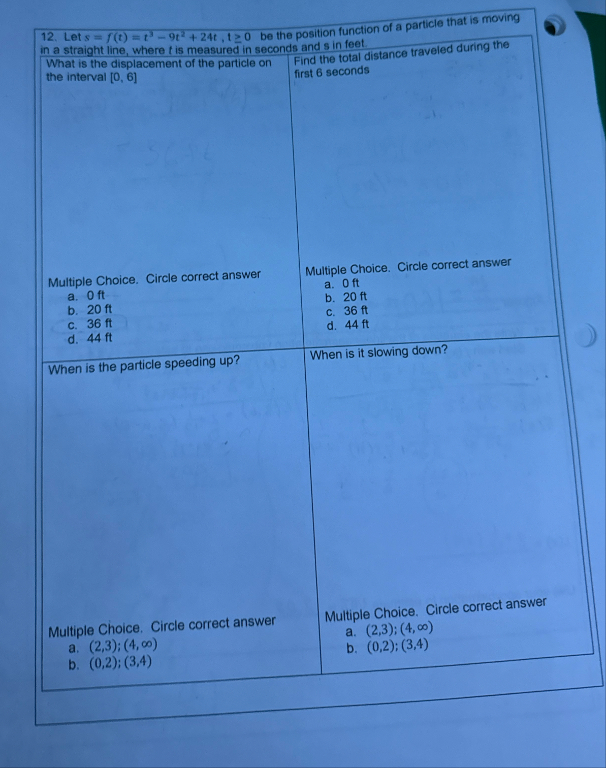 Solved Let s=f(t)=t3-9t2 24t,t≥0 ﻿be the position function | Chegg.com