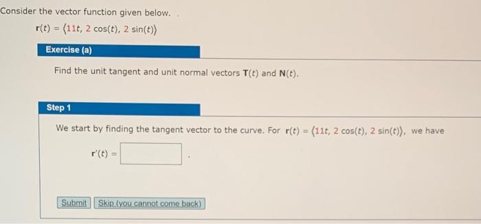 Solved Consider the vector function given below. r(t) = | Chegg.com