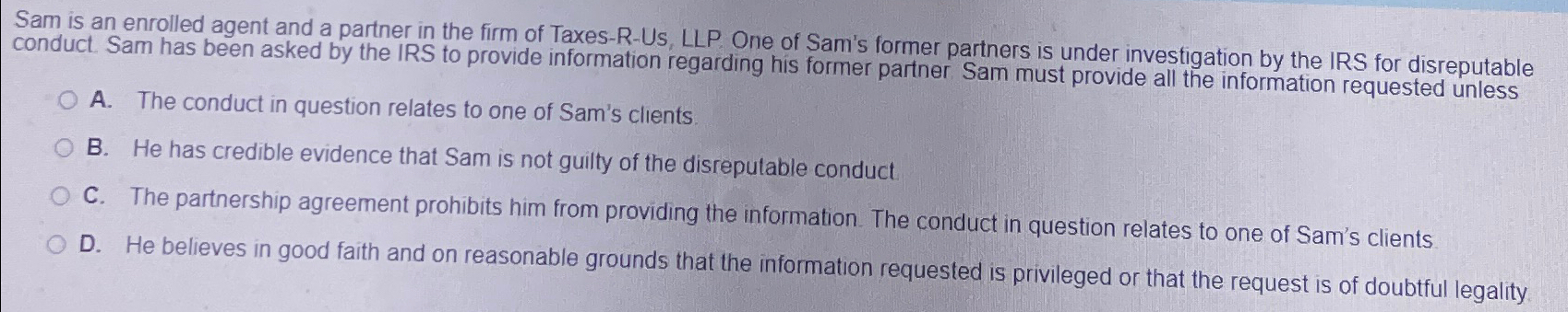 Solved Sam is an enrolled agent and a partner in the firm of | Chegg.com