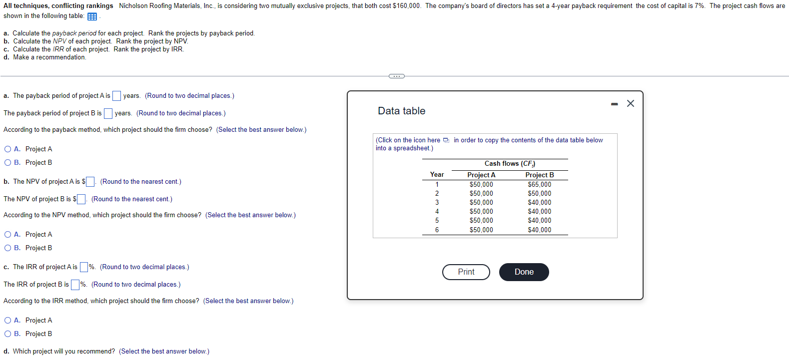 Solved d. ﻿Make a recommendation.a. ﻿The payback period of | Chegg.com