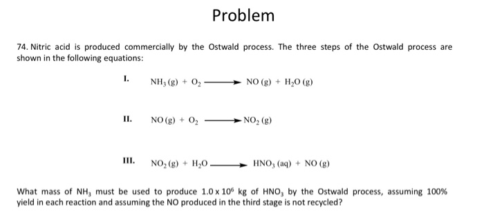 Solved Problem 74. Nitric acid is produced commercially by | Chegg.com