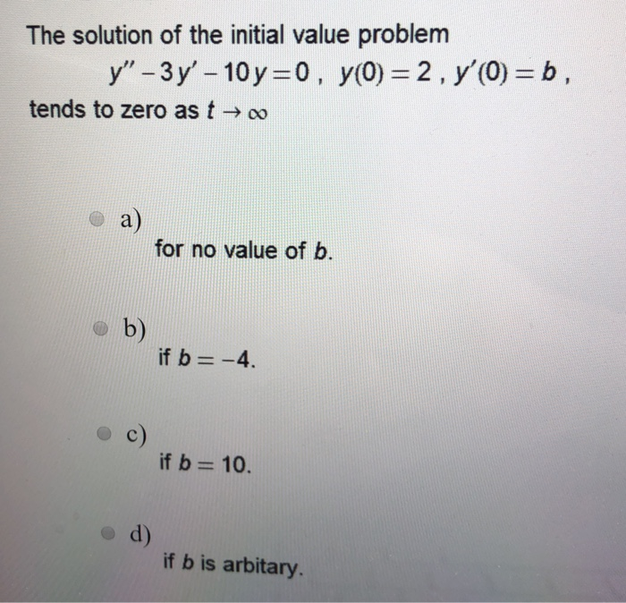 Solved The solution of the initial value problem y" – 3y' - | Chegg.com