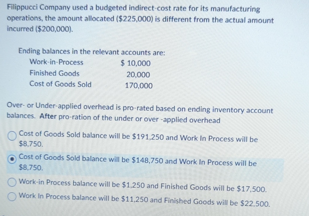 Solved by an EXPERT Filippucci Company used a budgeted indirect-cost ...