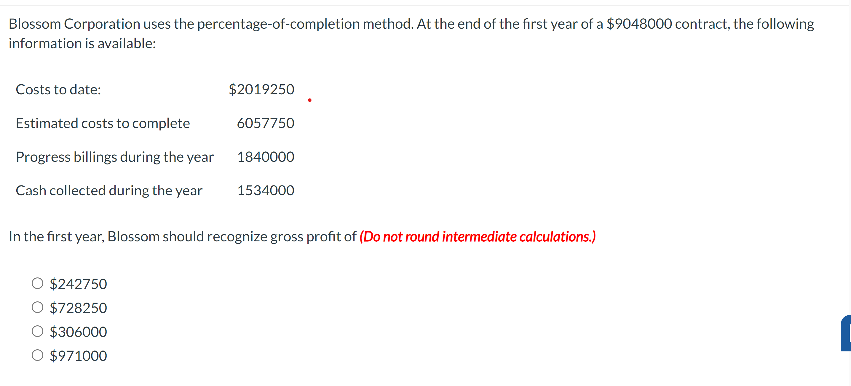 Solved Blossom Corporation uses the percentage-of-completion | Chegg.com