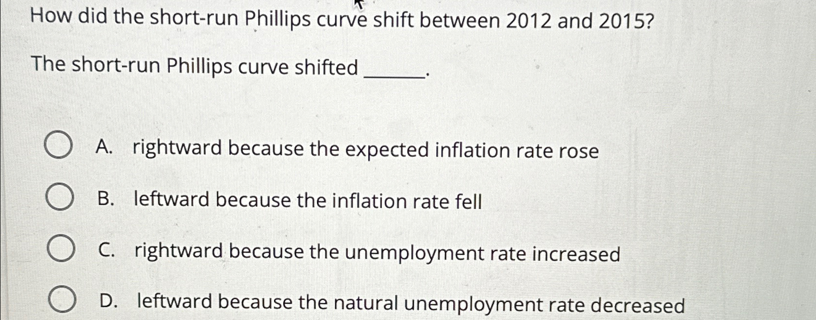 Solved How did the short-run Phillips curve shift between | Chegg.com