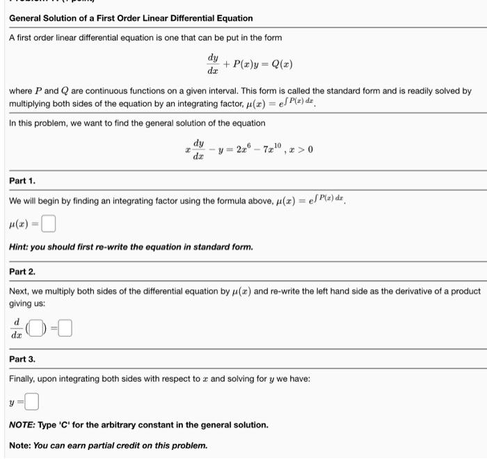 Solved General Solution of a First Order Linear Differential | Chegg.com