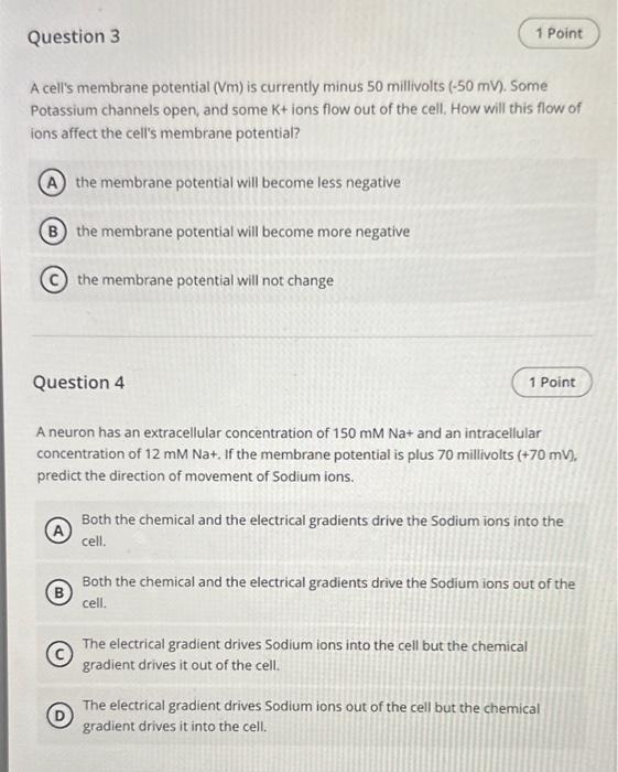 Solved A cell's membrane potential (Vm) is currently minus | Chegg.com