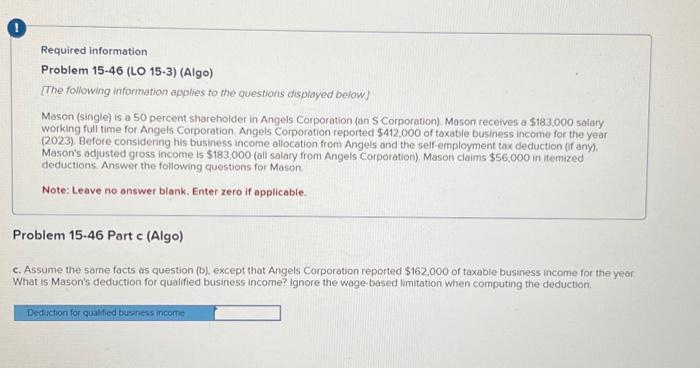 Solved Required information Problem 15-46 (LO 15-3) (Algo) | Chegg.com