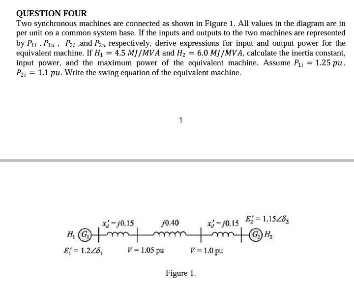 Solved QUESTION FOUR Two synchronous machines are connected | Chegg.com