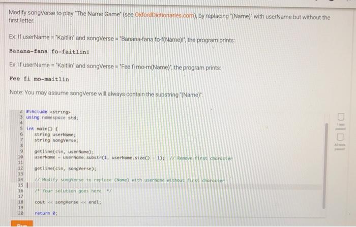 Solved Modify Songverse To Play The Name Game See Oxford 