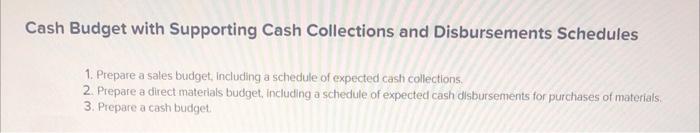 Solved Cash Budget with Supporting Cash Collections and | Chegg.com