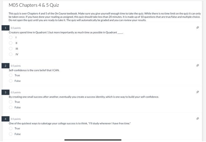 Solved This quiz is over Chapters 4 and 5 of the On Course | Chegg.com