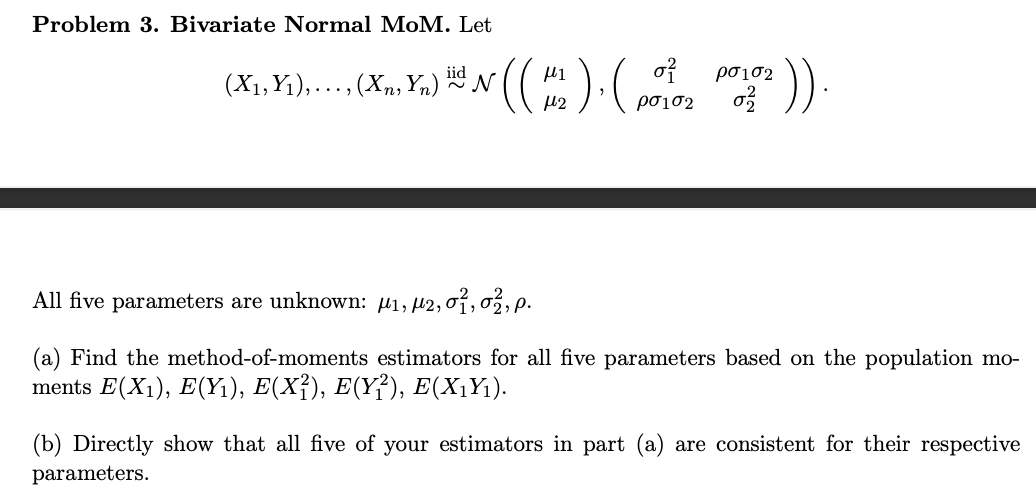 Solved Problem 3. ﻿Bivariate Normal MoM. | Chegg.com