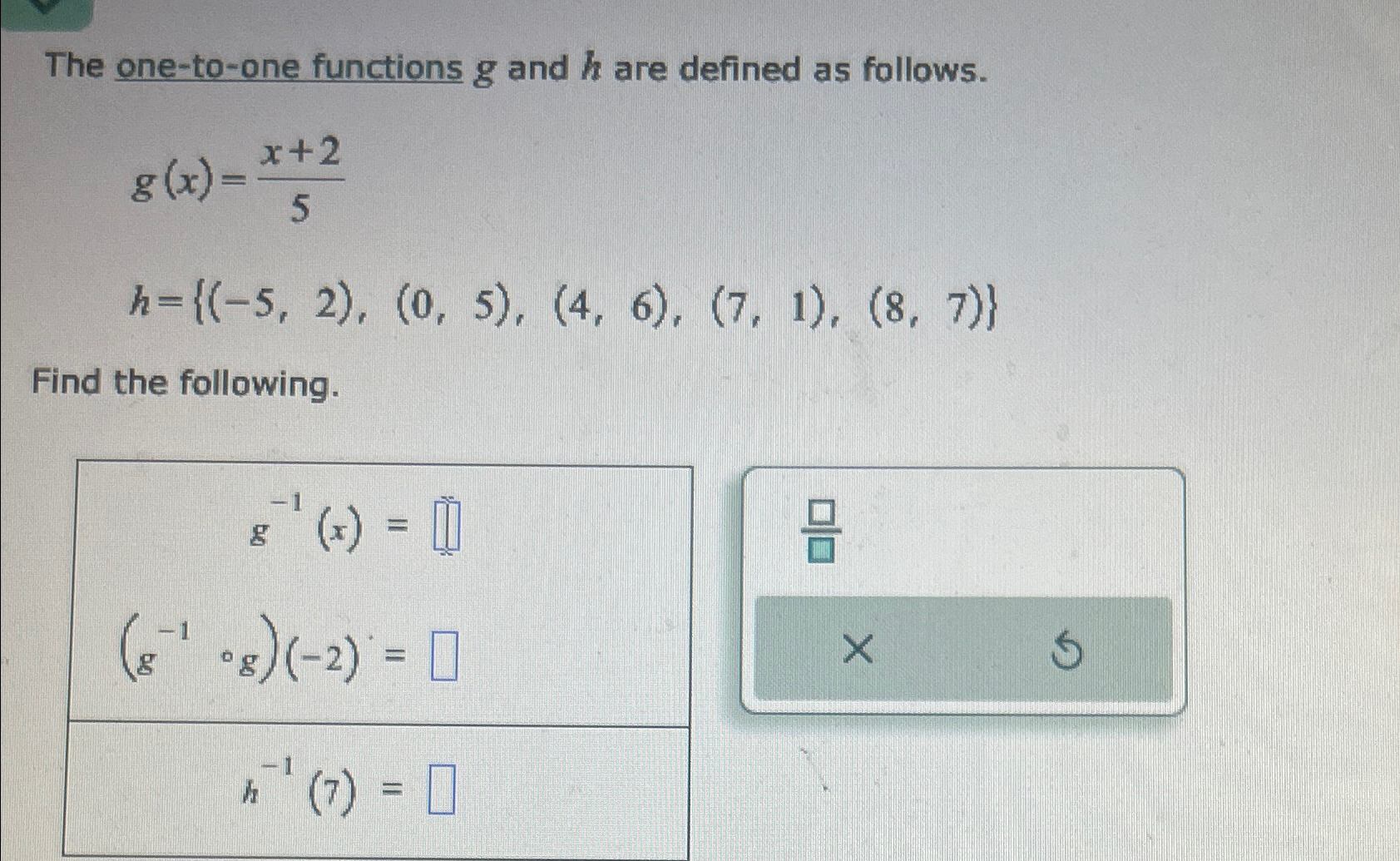 Solved The one-to-one functions g ﻿and h ﻿are defined as | Chegg.com